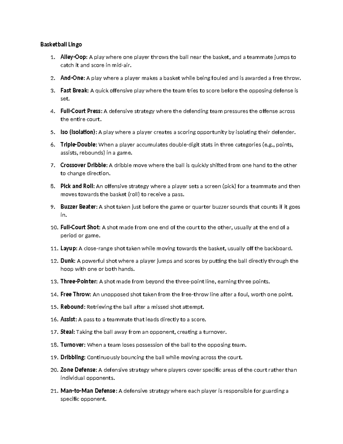 Sports lingo - CAMPUS JOURNALISM - Basketball Lingo 1. Alley-Oop: A ...