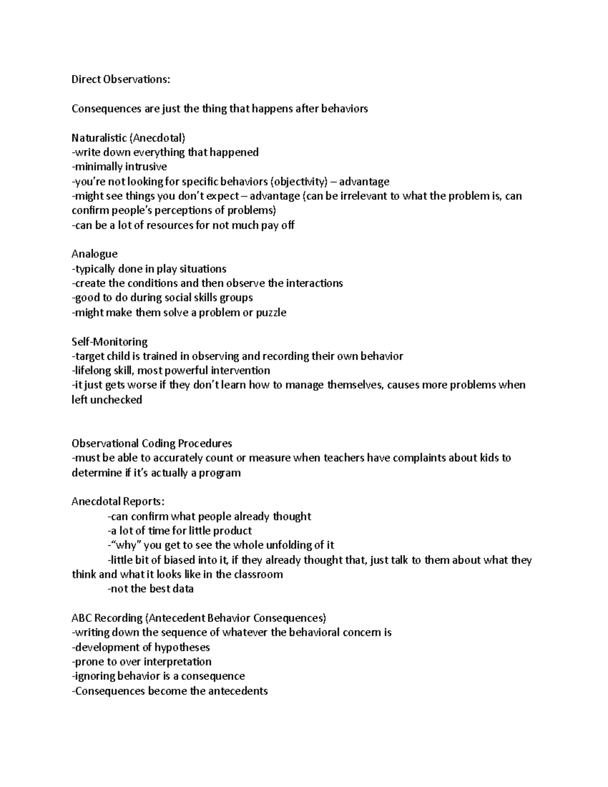 553 Observation Notes - Direct Observations: Consequences are just the ...