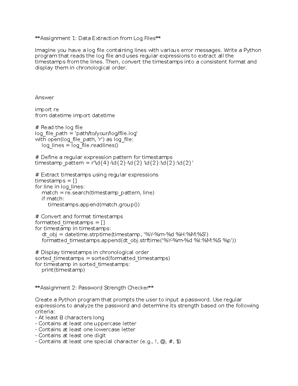 Assignments - Henry - Assignment 1: Data Extraction from Log Files Imagine you have a log file ...