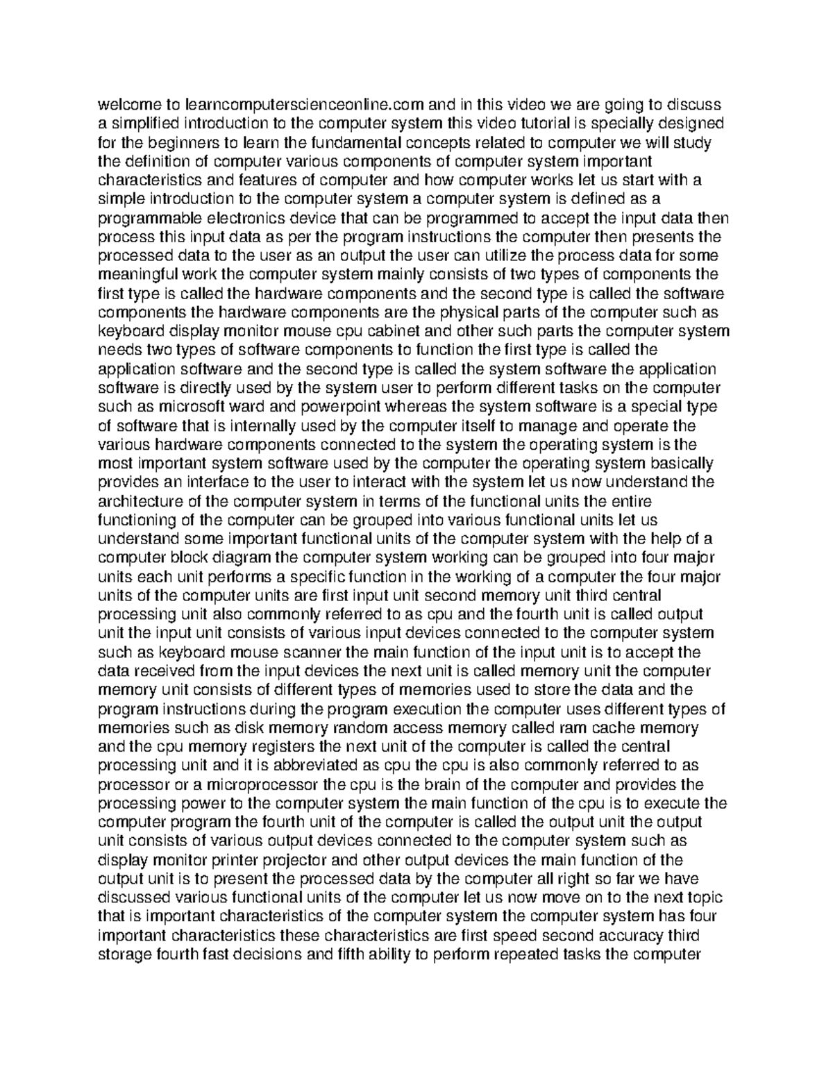 Introduction To Computer System Beginners Complete Introduction To Computer System Transcript