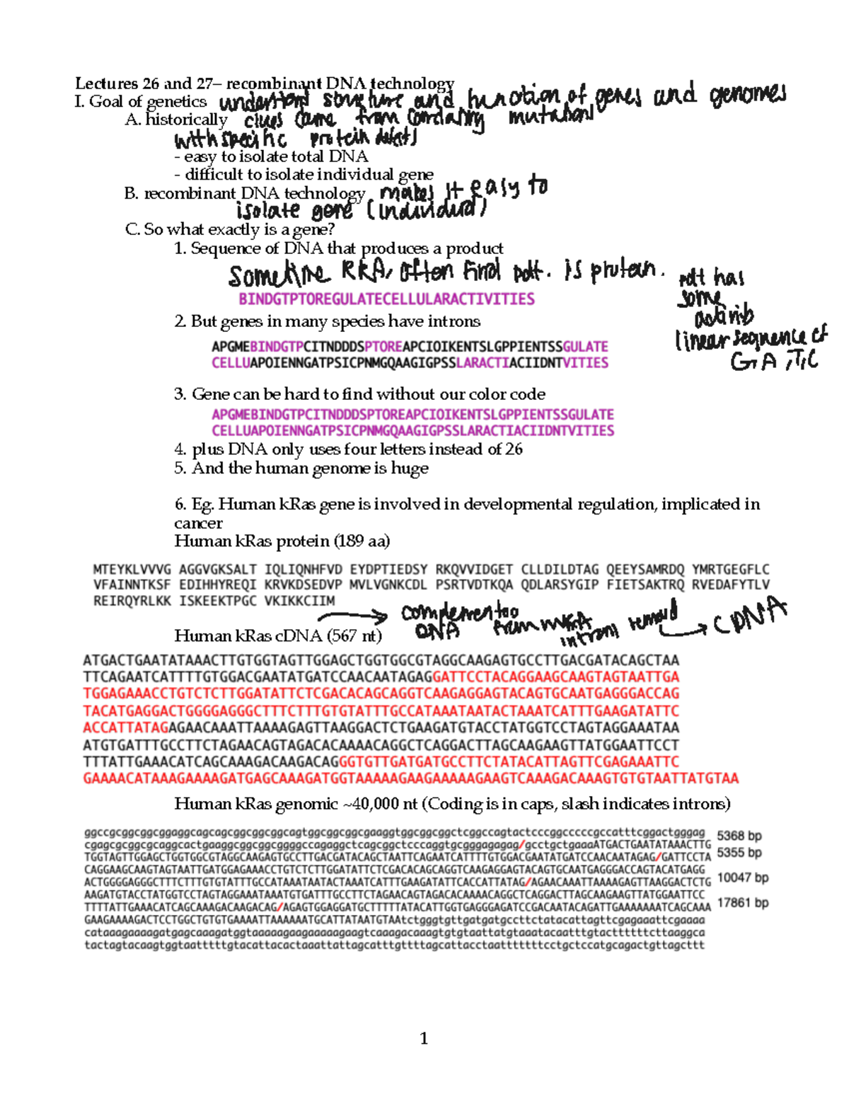 Lec26 2 - asdsa - 1 Lectures 26 and 27– recombinant DNA technology I. Goal of genetics A. - Studocu