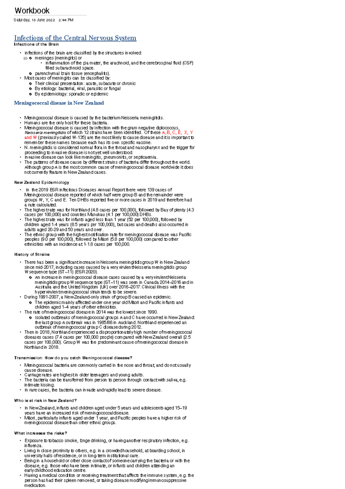 Workbook for infectious diseases - Workbook Saturday, 18 June 2022 2:44 ...
