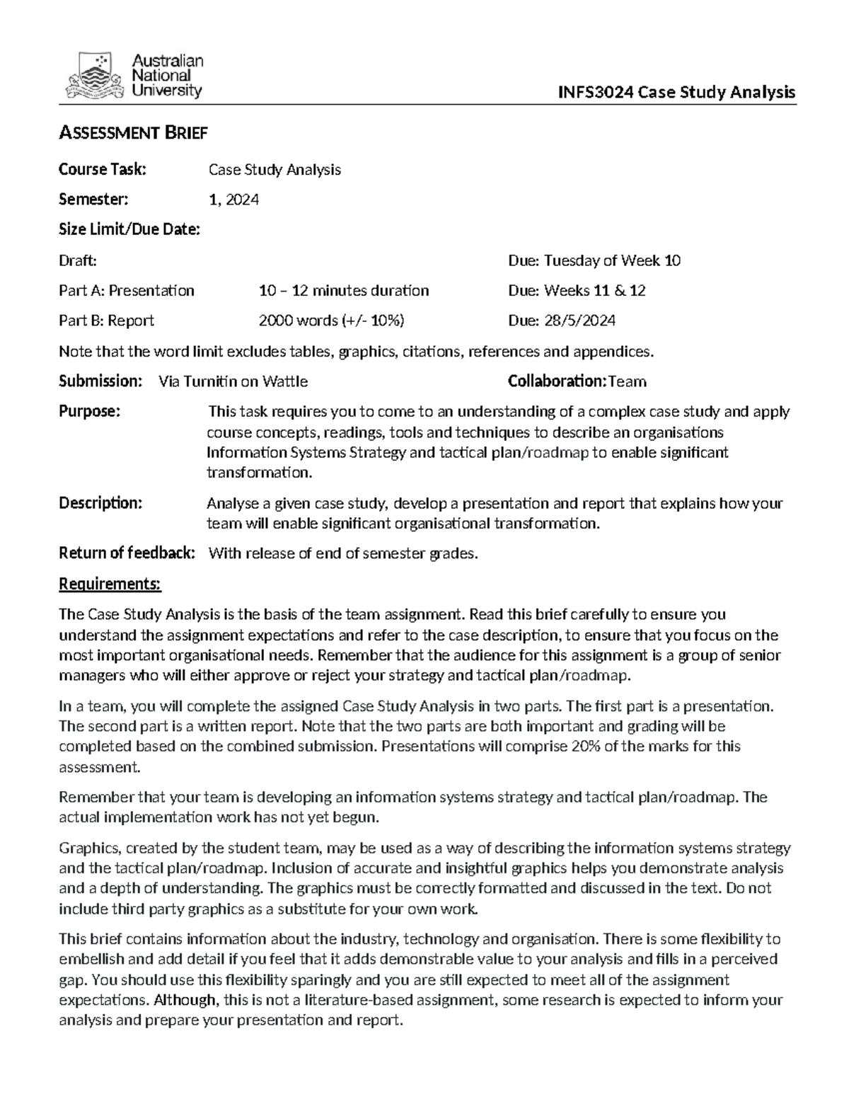 INFS3024 S1 2024 Assessment 3 - Case Study Analysis Brief V2 ...