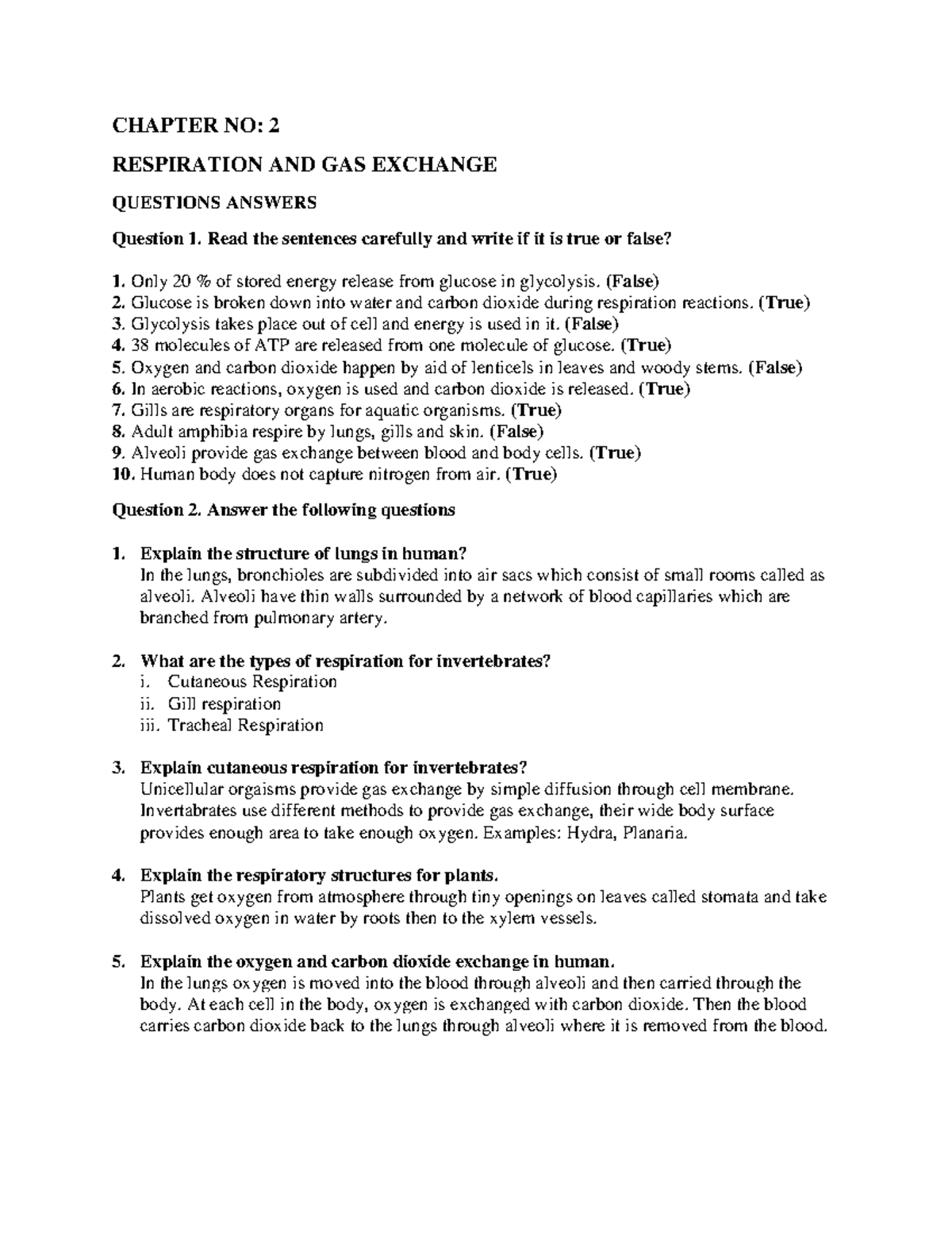 Respiration and Gas exchange Grade 11 - CHAPTER NO: 2 RESPIRATION AND ...