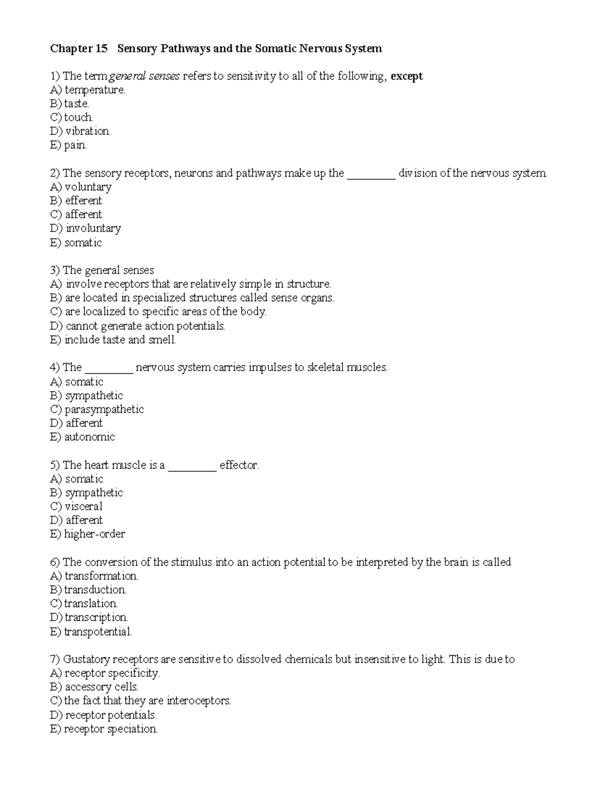 AP 1 Ch 15 Sensory Pathway NS Exam Questions - Chapter 15 Sensory ...