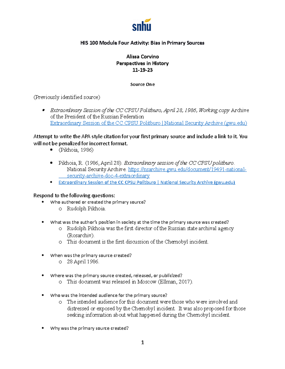 4-1 Activity HIS - Assignment - HIS 100 Module Four Activity: Bias in ...