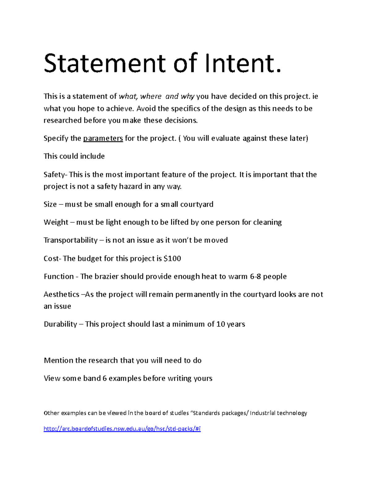 Statement of intent update - Statement of Intent. This is a statement ...