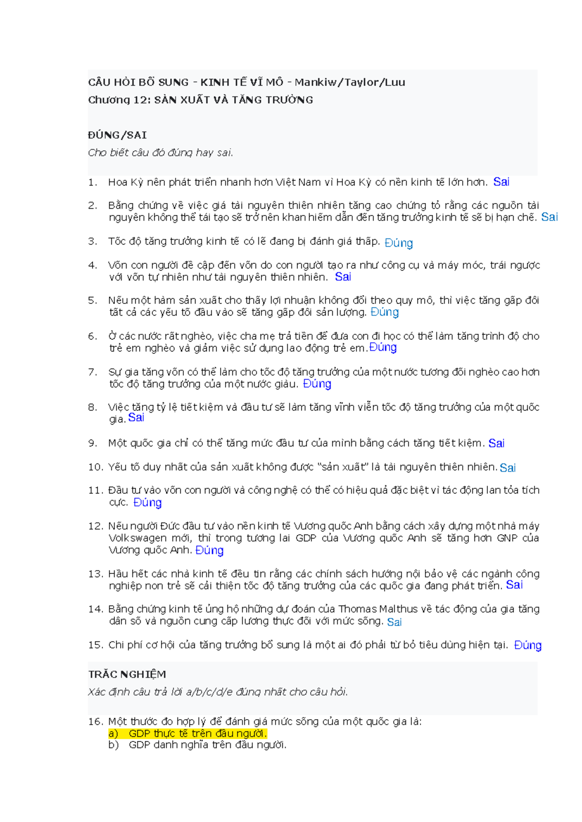 KTVM C12 ( Có đáp án ) - BT tham khảo - CÂU HỎI BỔ SUNG - KINH TẾ VĨ MÔ - Mankiw/Taylor/Luu ...