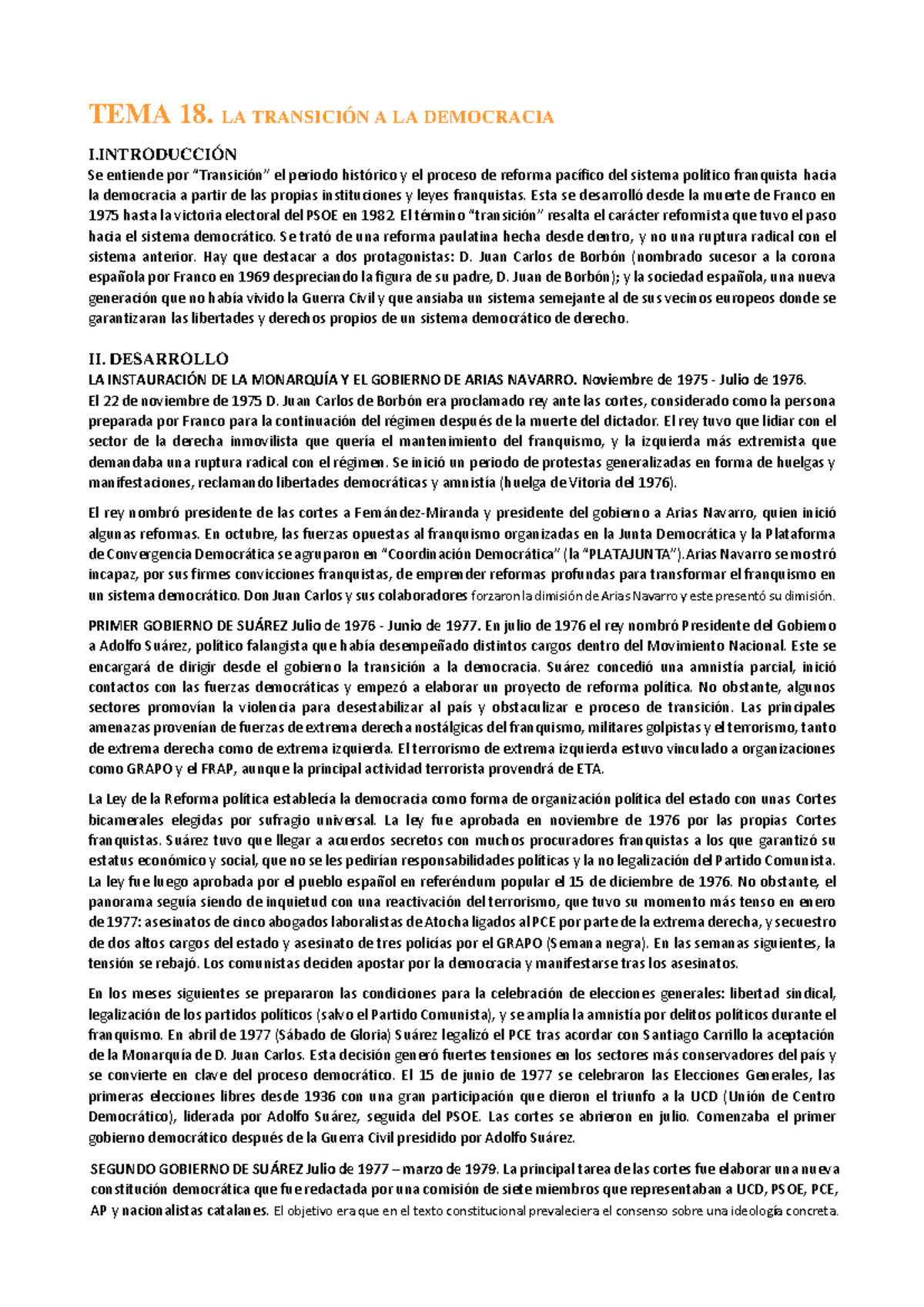 TEMA 18 LA Transición a la Democracia - TEMA 18. LA TRANSICIÓN A LA ...