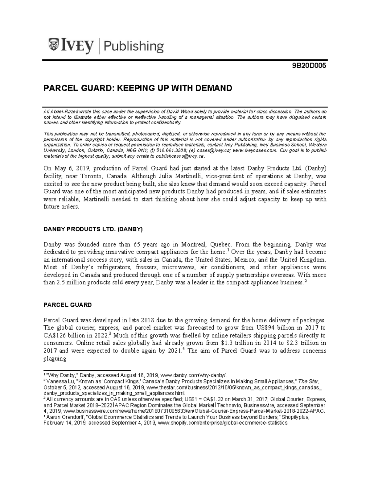 Parcel Guard-1 - This is a case essay - 9B20D PARCEL GUARD: KEEPING UP ...