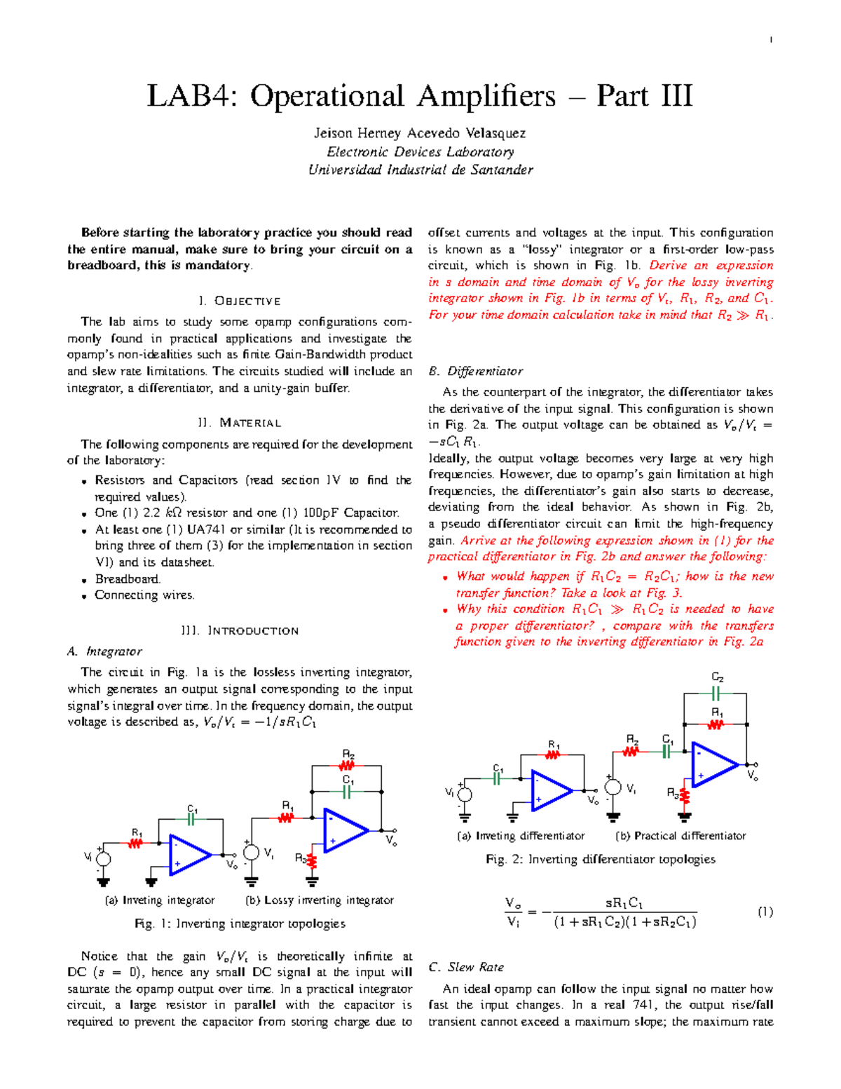 LAB 04 diferential Integrate slew rate - 1 LAB4: Operational Amplifiers ...