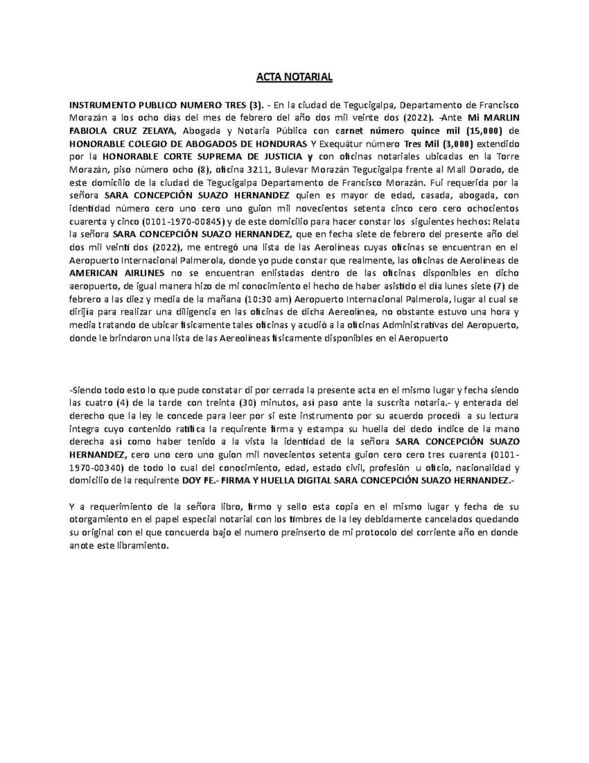 ACTA Notarial copy - ACTA NOTARIAL INSTRUMENTO PUBLICO NUMERO TRES (3 ...