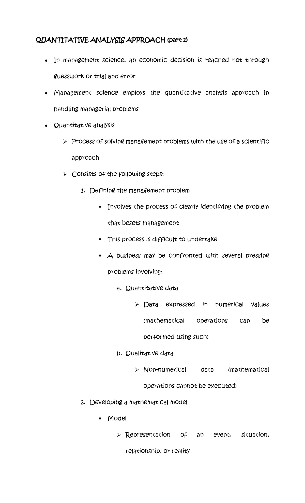 Quantitative Analysis Approach part 1 - QUANTITATIVE ANALYSIS APPROACH ...