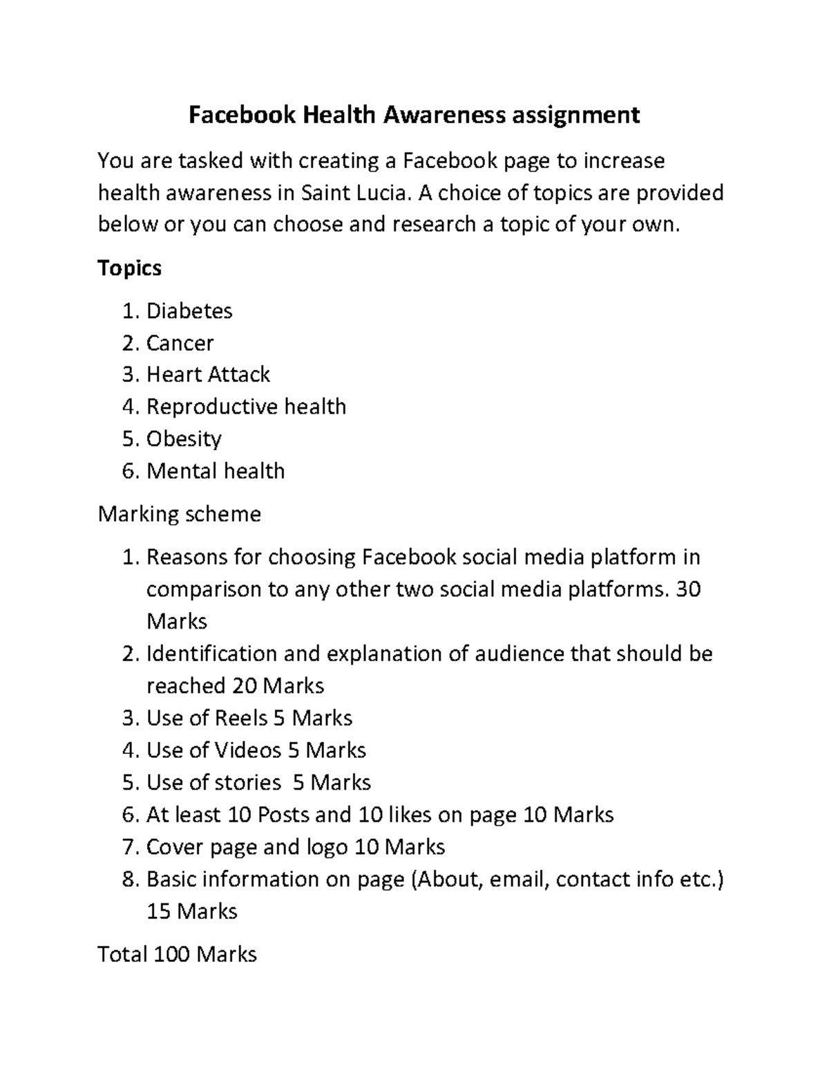 Facebook Health Awareness assignment Hea203 - Facebook Health Awareness ...