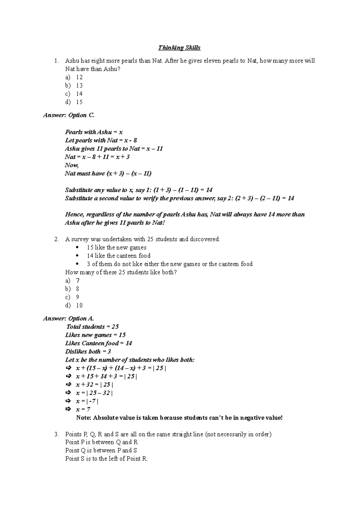 Thinking Skills Paper 1 - Thinking Skills Ashu has eight more pearls ...