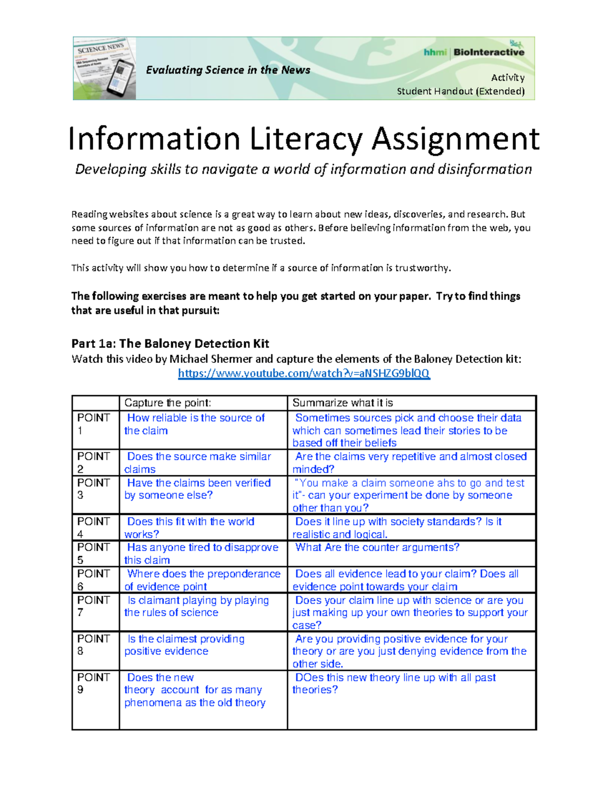 Literacy info - notes - Activity Student Handout (Extended ...