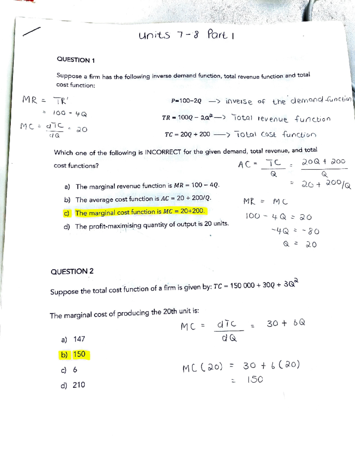 Unit 7-8 in 2024 - Tutorial questions and answers - Econ114 - Studocu