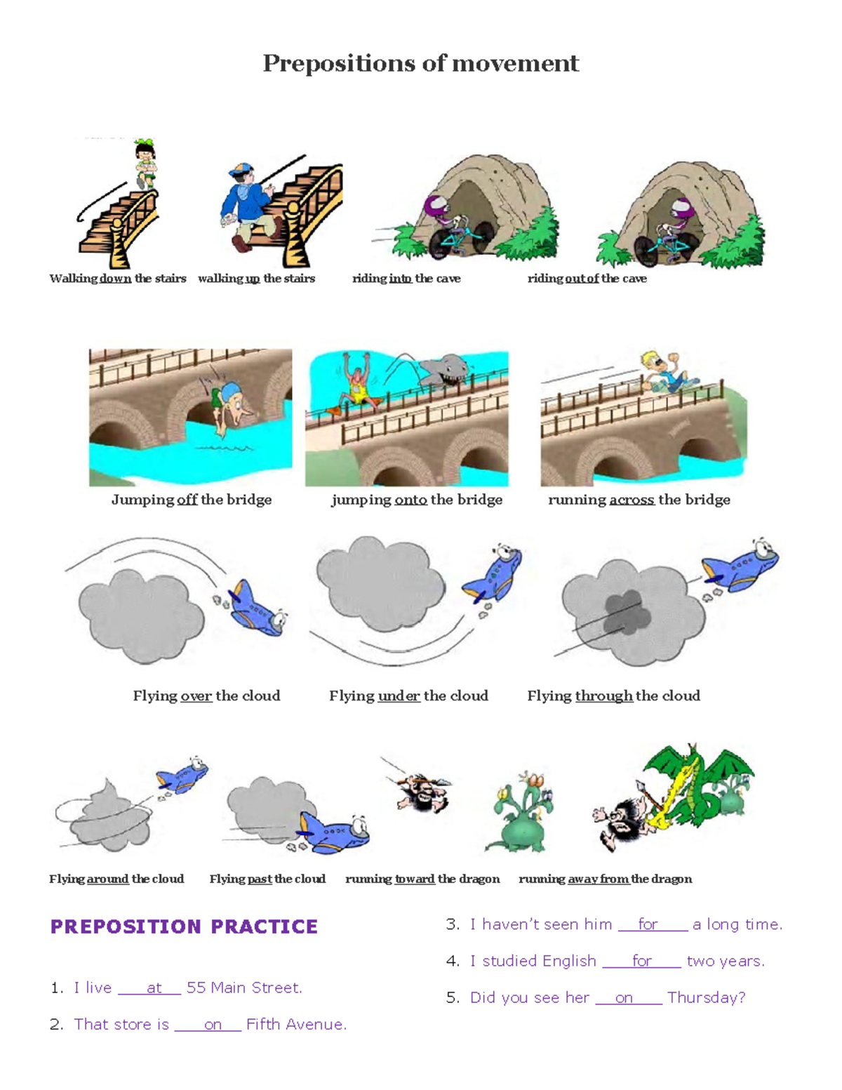 4. Prepositions Activity - Prepositions of movement Walking down the ...