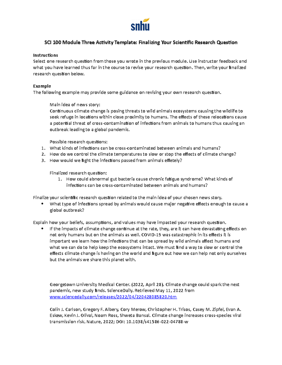 SCI 100 Module Three Activity Template - Use instructor feedback and ...