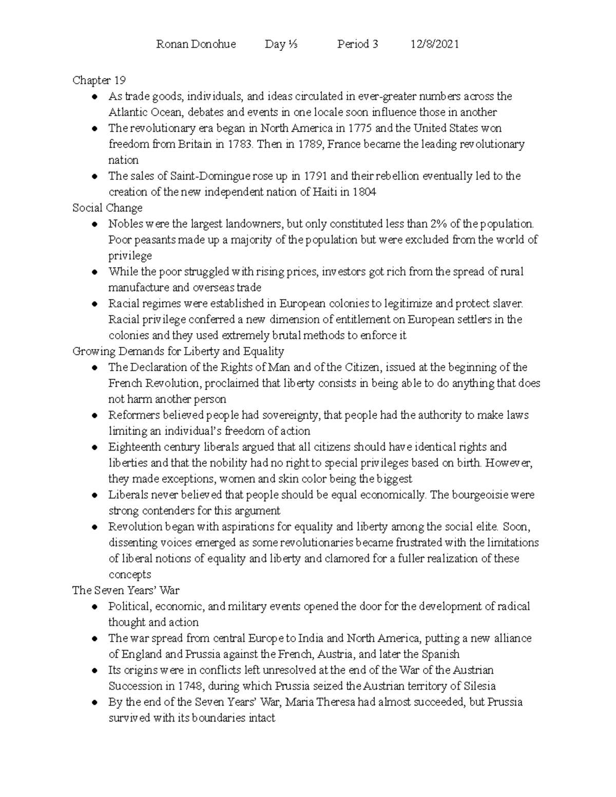 Chapter 19 Notes - From the textbook "A History of Western Society ...