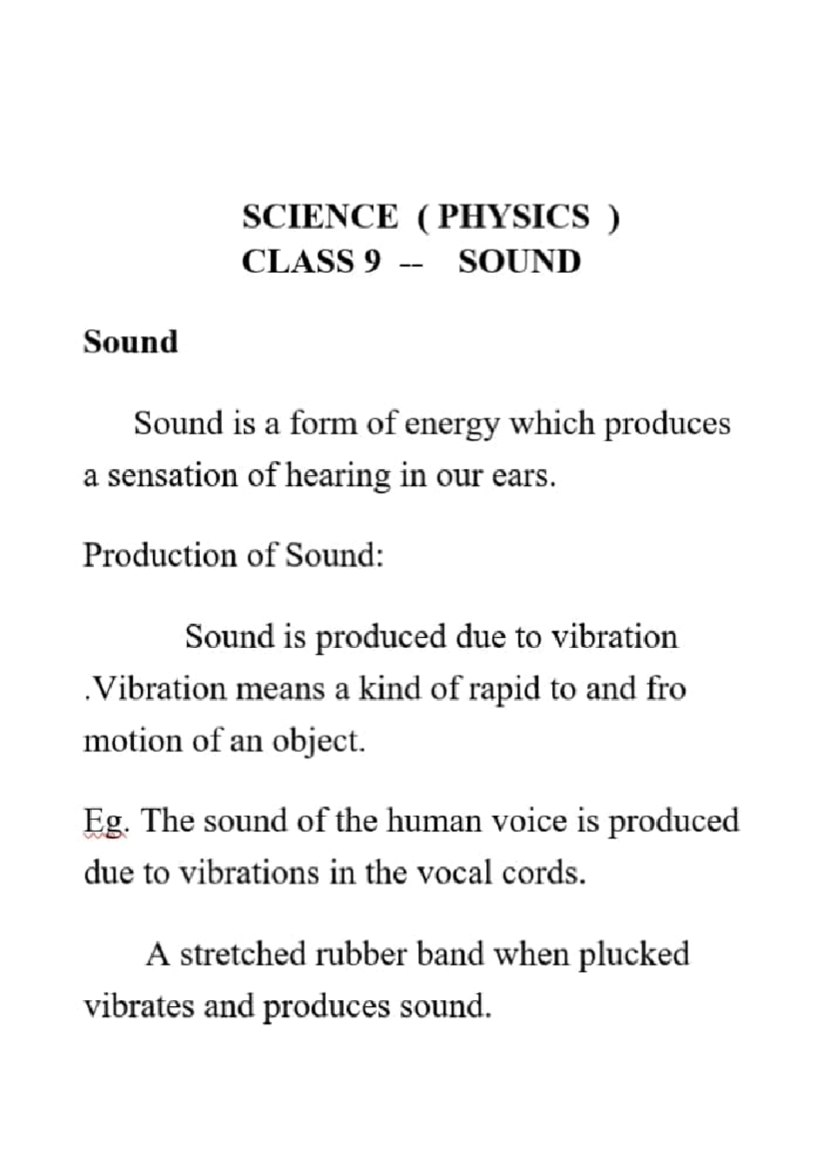 Ncert Notes 1Grade 9 physics Chapter Sound - Physics - Studocu