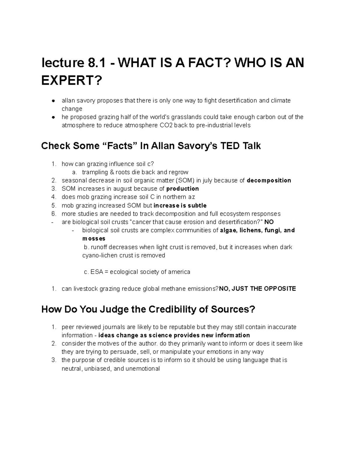 Env 101.8 - env 101 lecture notes - lecture 8 - WHAT IS A FACT? WHO IS ...