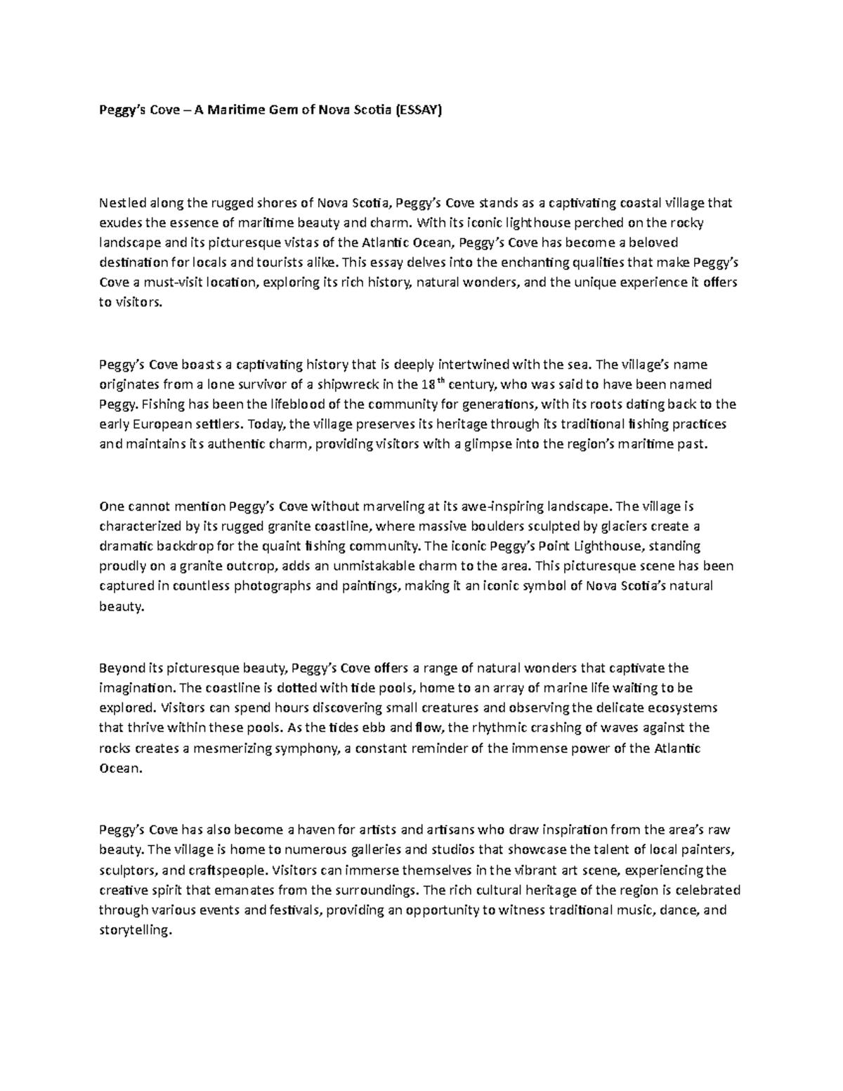 Peggy’s Cove – A Maritime Gem of Nova Scotia (Essay) - Peggy’s Cove – A ...