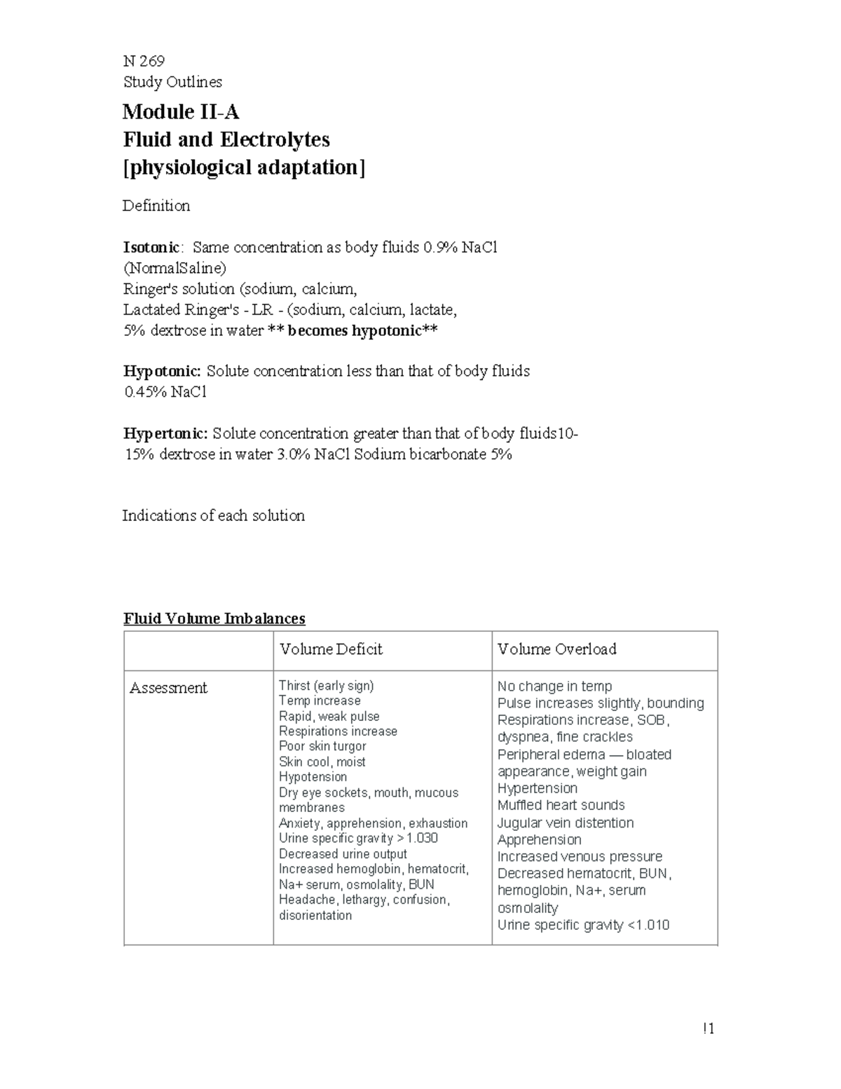 FE study outlines - Study Outlines Module II-A Fluid and Electrolytes ...