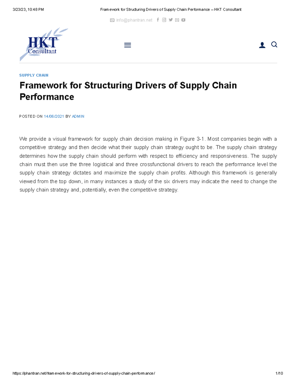 Framework for Structuring Drivers of Supply Chain Performance – HKT Consultant - Framework for ...