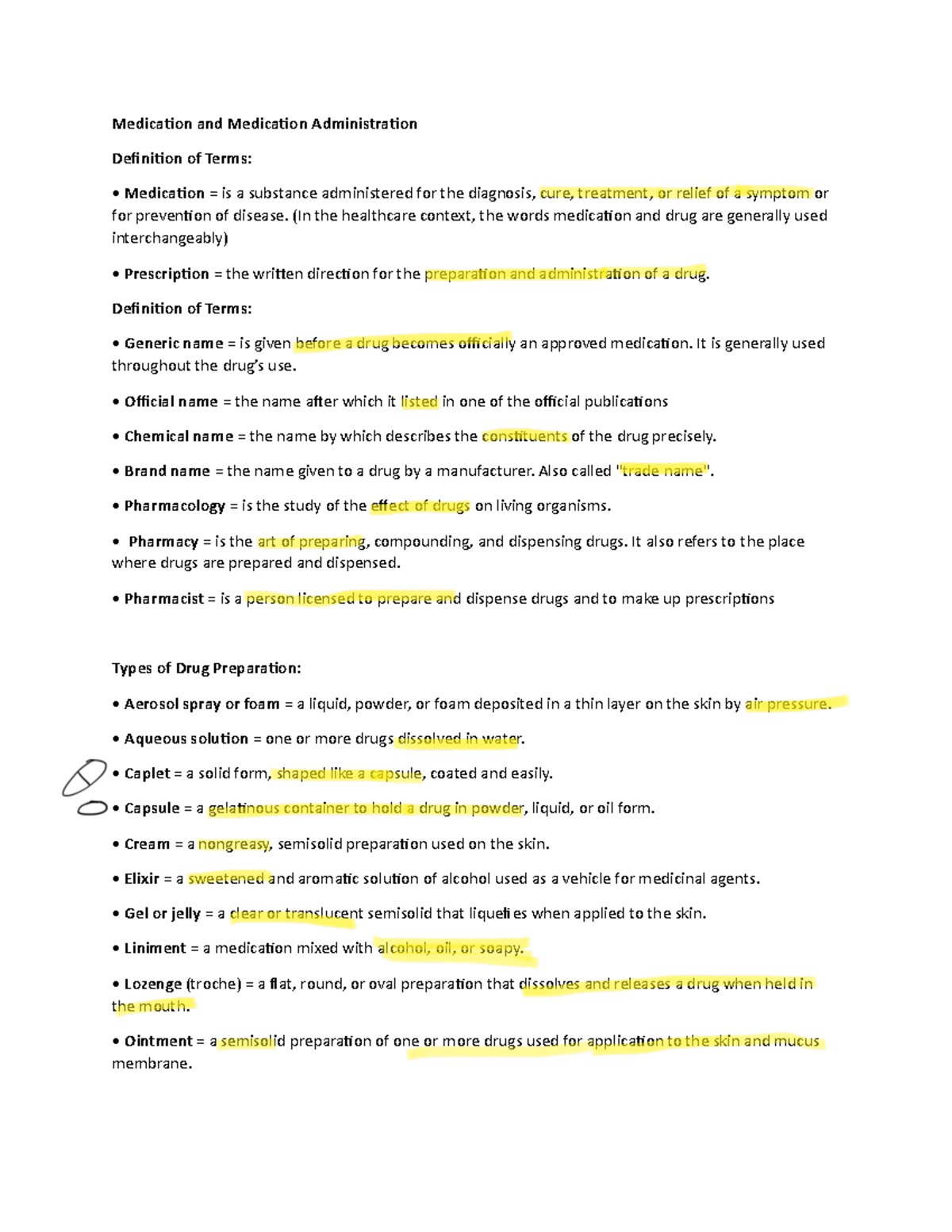 Review - Medication and Medication Administration Definition of Terms ...