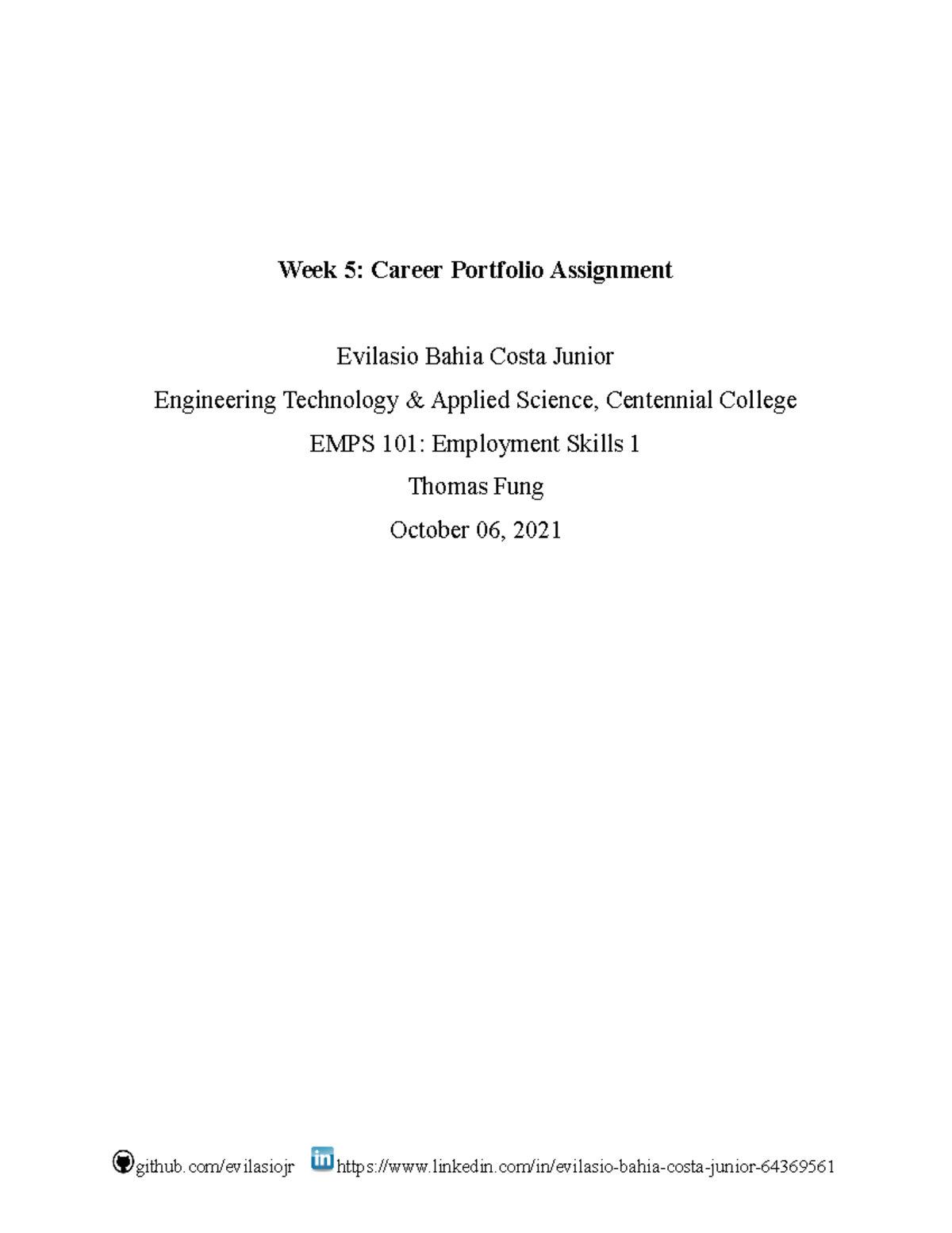 EMPS 101 - Week 5 - Career Portfolio Assignment - Week 5: Career ...
