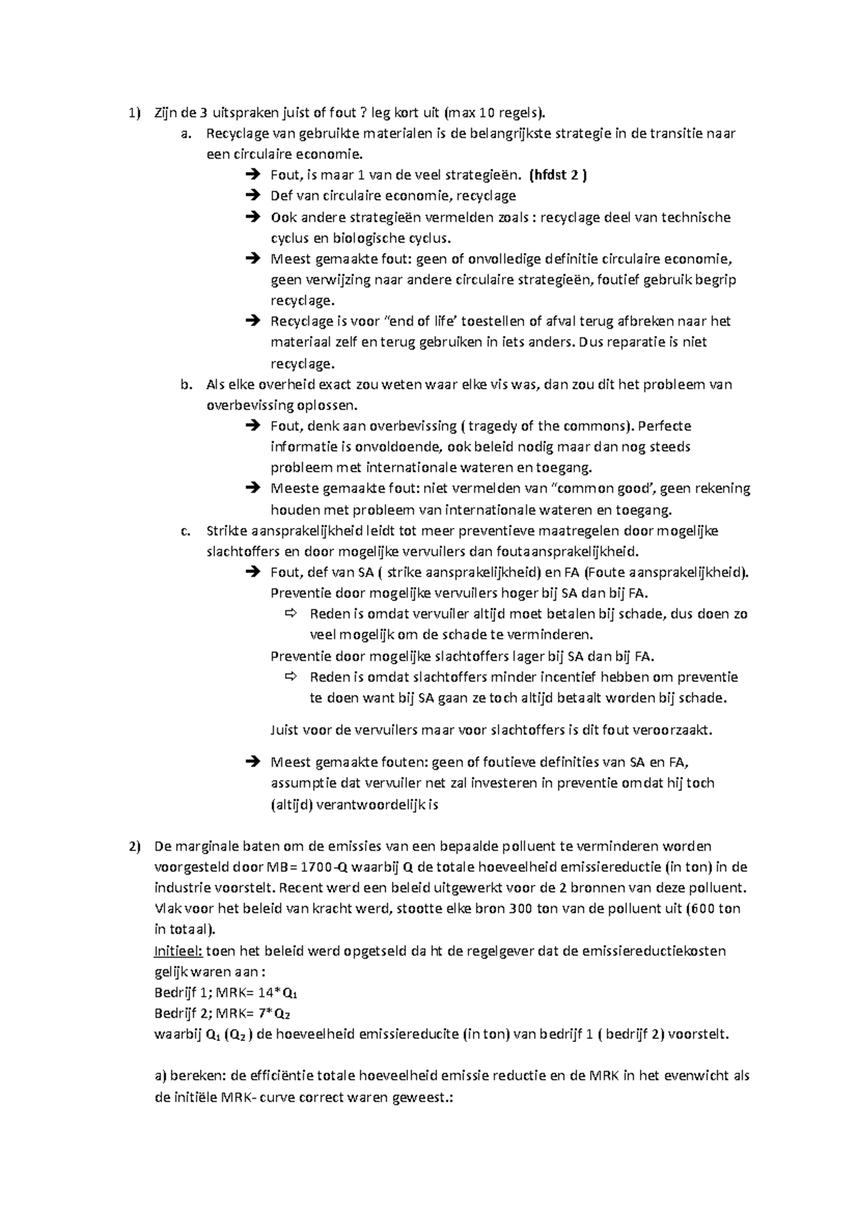 Examen milieu economie 2022 - Zijn de 3 uitspraken juist of fout? leg ...