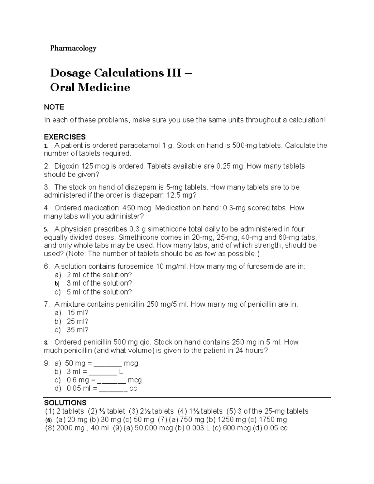 OM - This is coursework for Pharmacology. - Pharmacology Dosage ...
