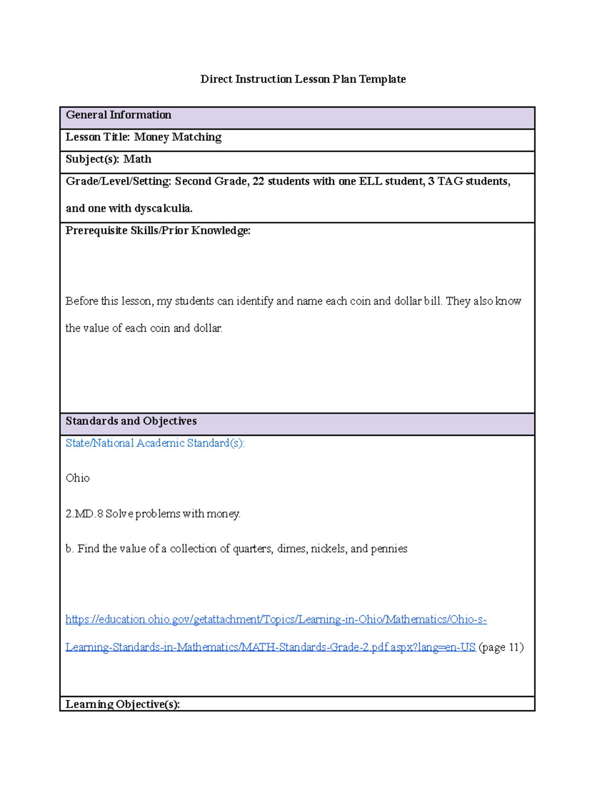 D172 Task 1 - pass - Direct Instruction Lesson Plan Template General Information Lesson Title ...