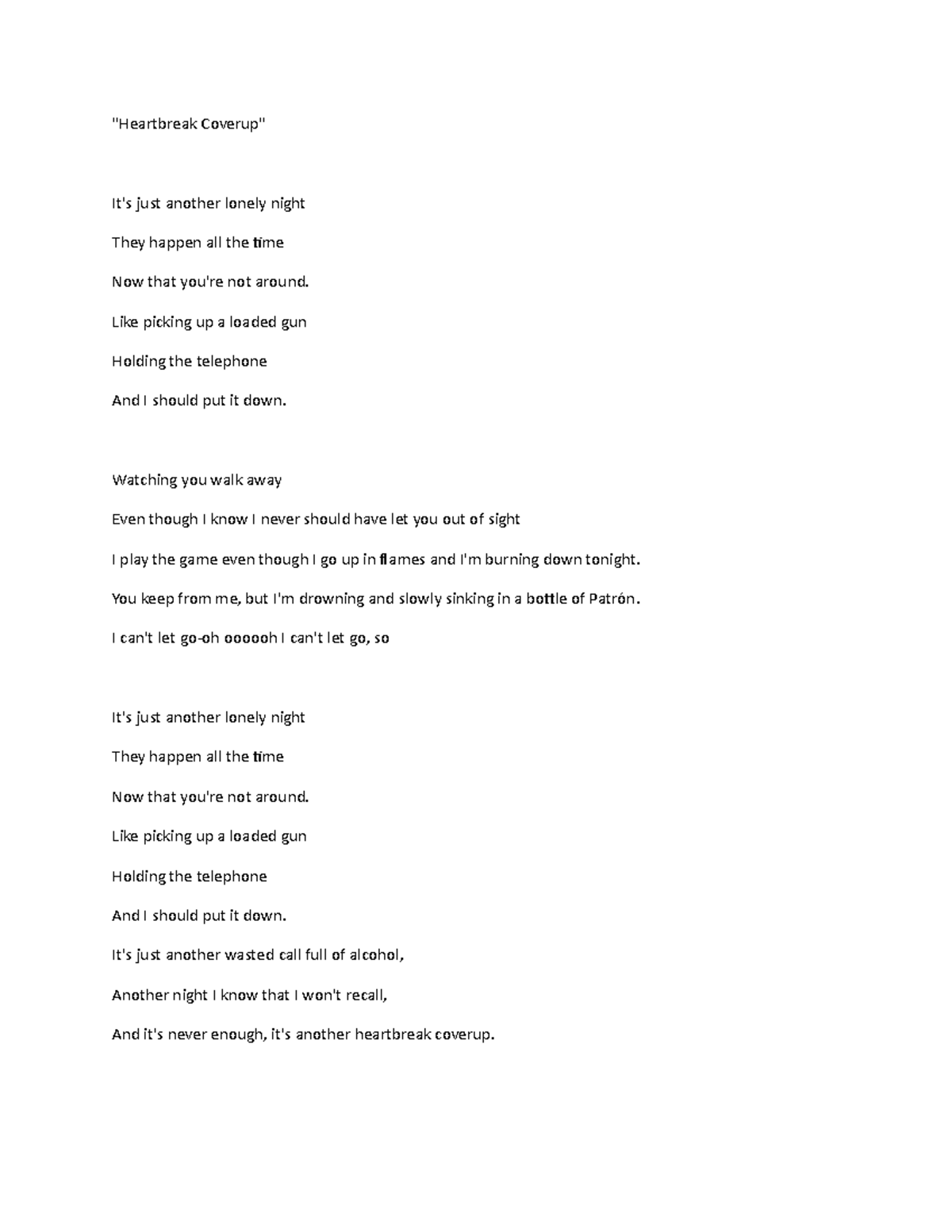 6 - ffsdfs - "Heartbreak Coverup" It's just another lonely night They ...