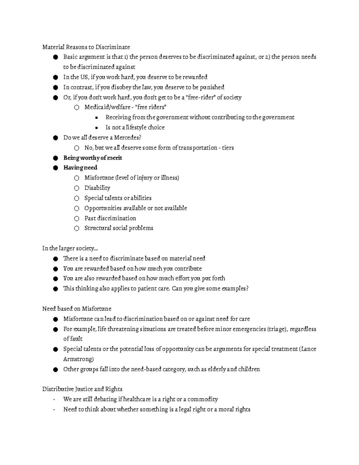 Class Lecture Notes - Material Reasons to Discriminate Basic argument ...