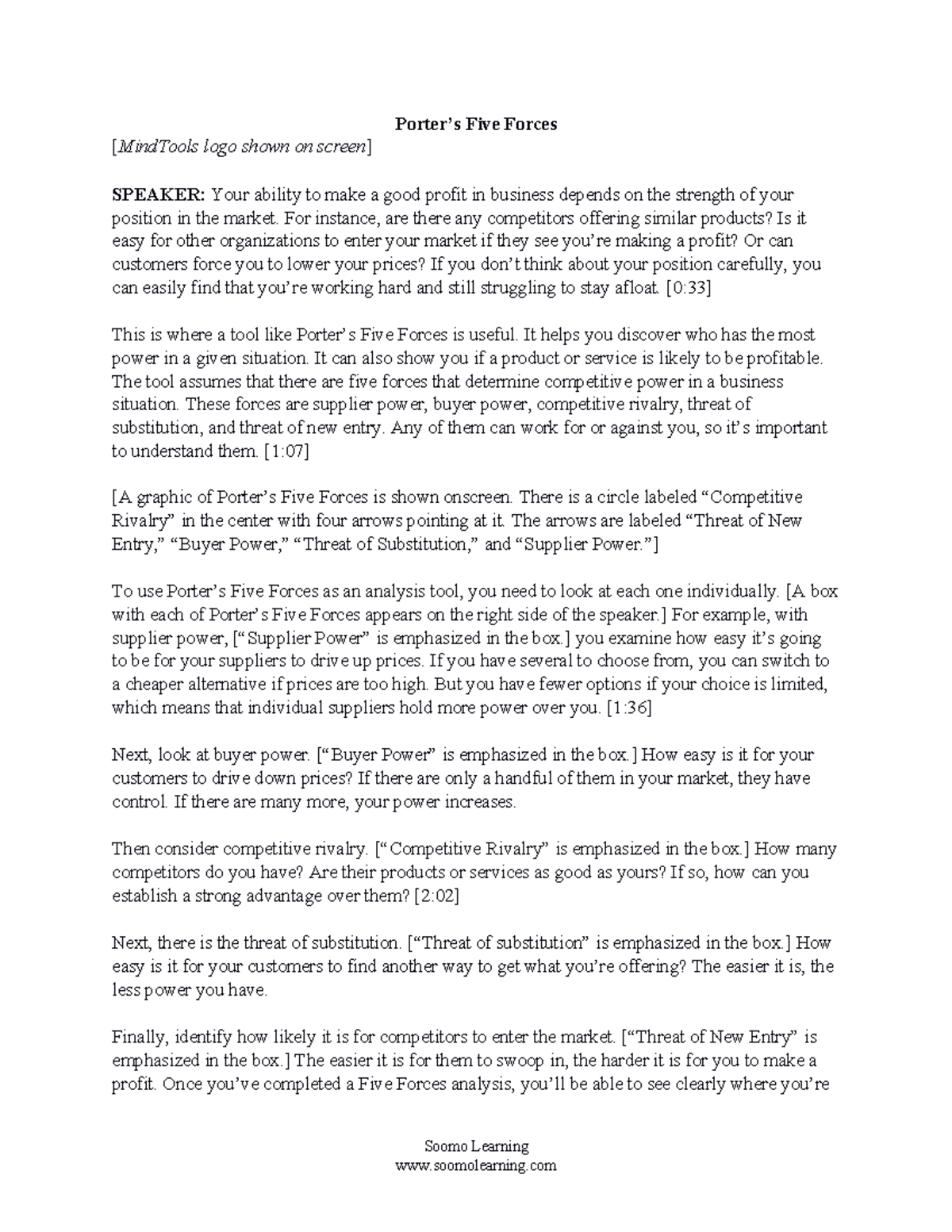 Porters Five Forces transcript - Porter’s Five Forces [MindTools logo ...