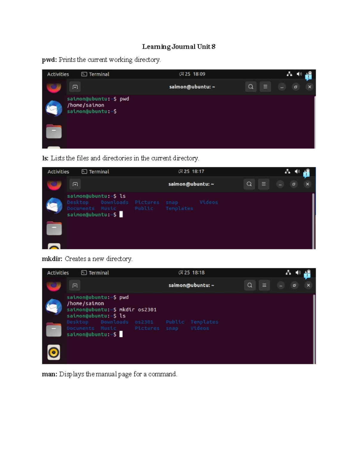 Learning Journal Unit 8 - Design of Operating System - ls: Lists the files and directories in ...