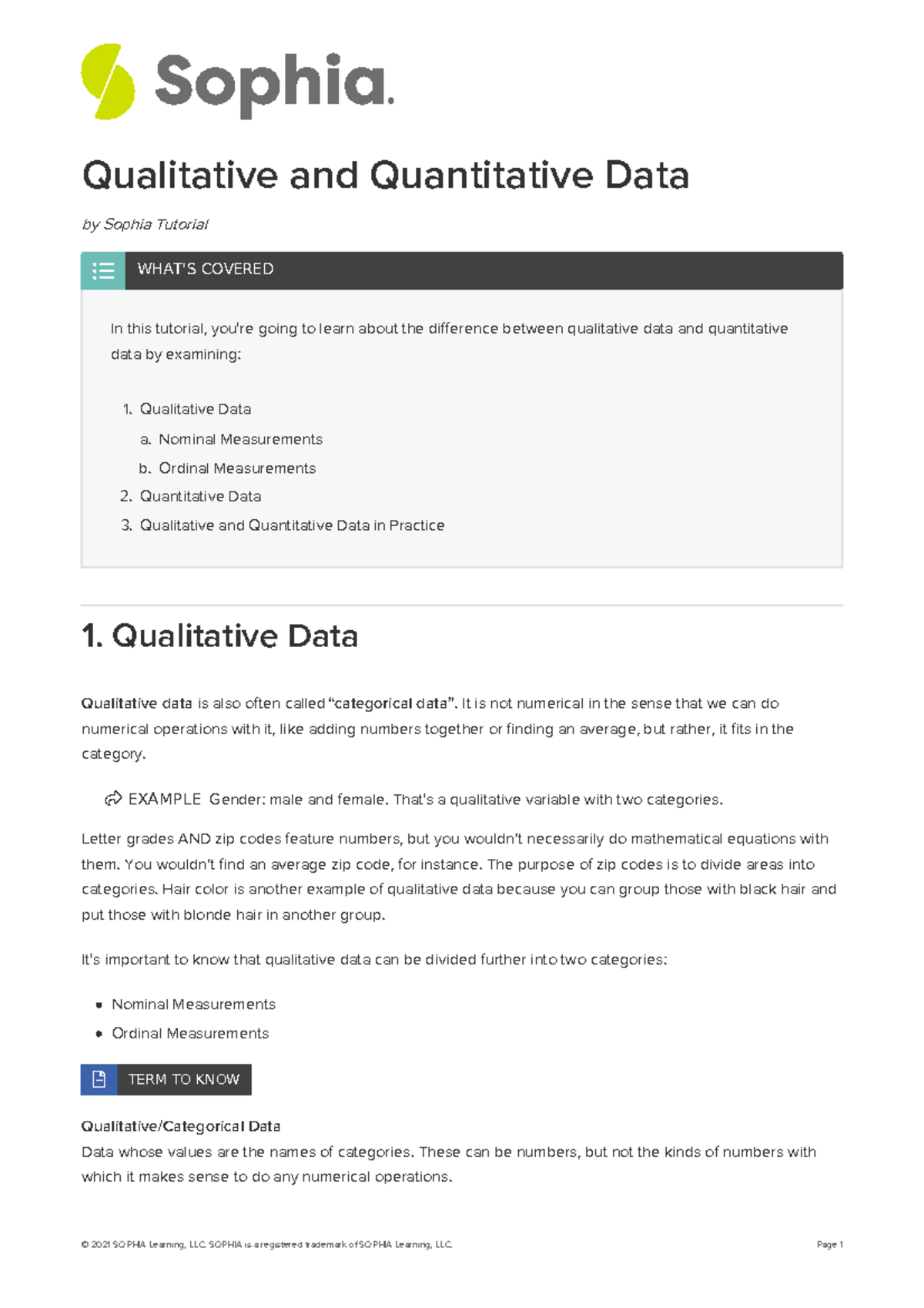 notes data ch 3 - Qualitative and Quantitative Data by Sophia Tutorial ...