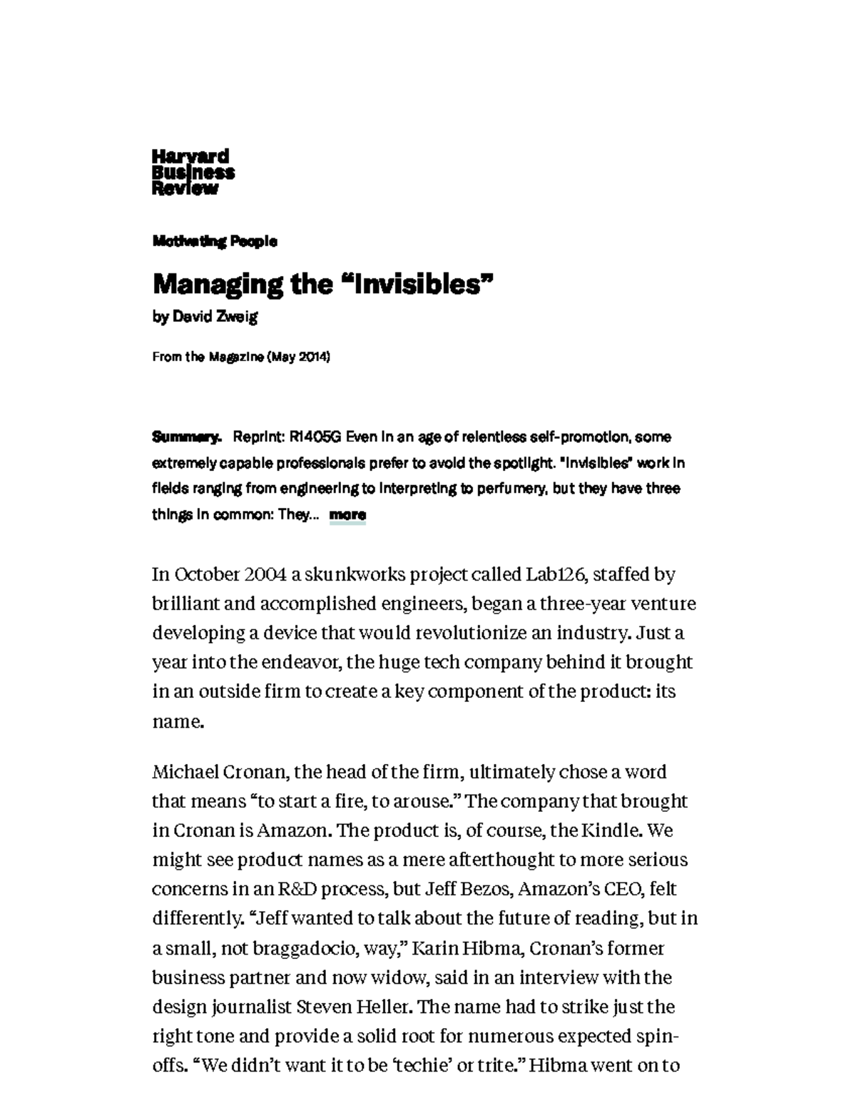 (3) Managing the “Invisibles” - Motivating People Managing the ...