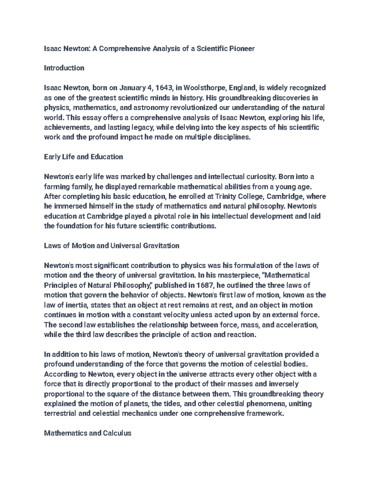 Isaac Newton A Comprehensive Analysis of a Scientific Pioneer - Isaac ...