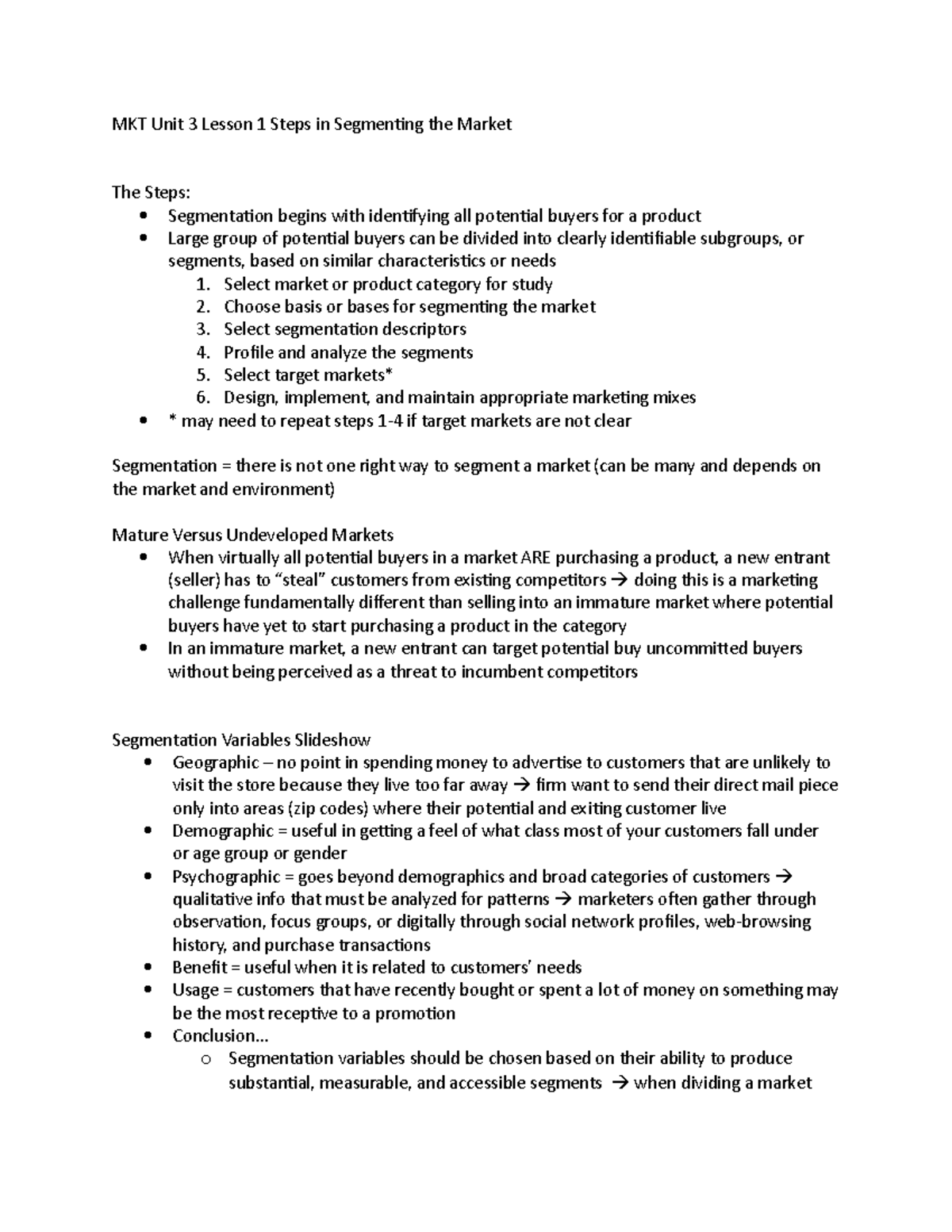 MKT Unit 3 Lesson 1 Steps In Segmenting The Market MKT Unit 3 Lesson