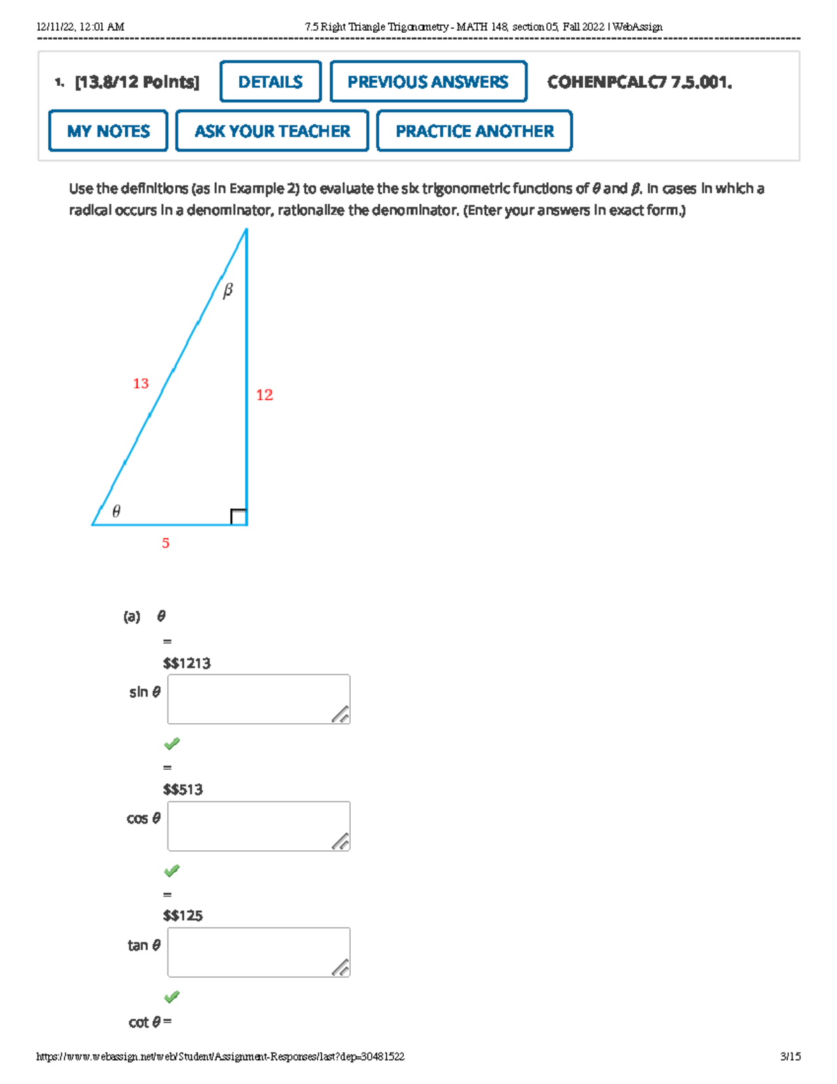 7.5 Right Triangle Trigonometry - MATH 148, section 05, Fall 2022 Web ...