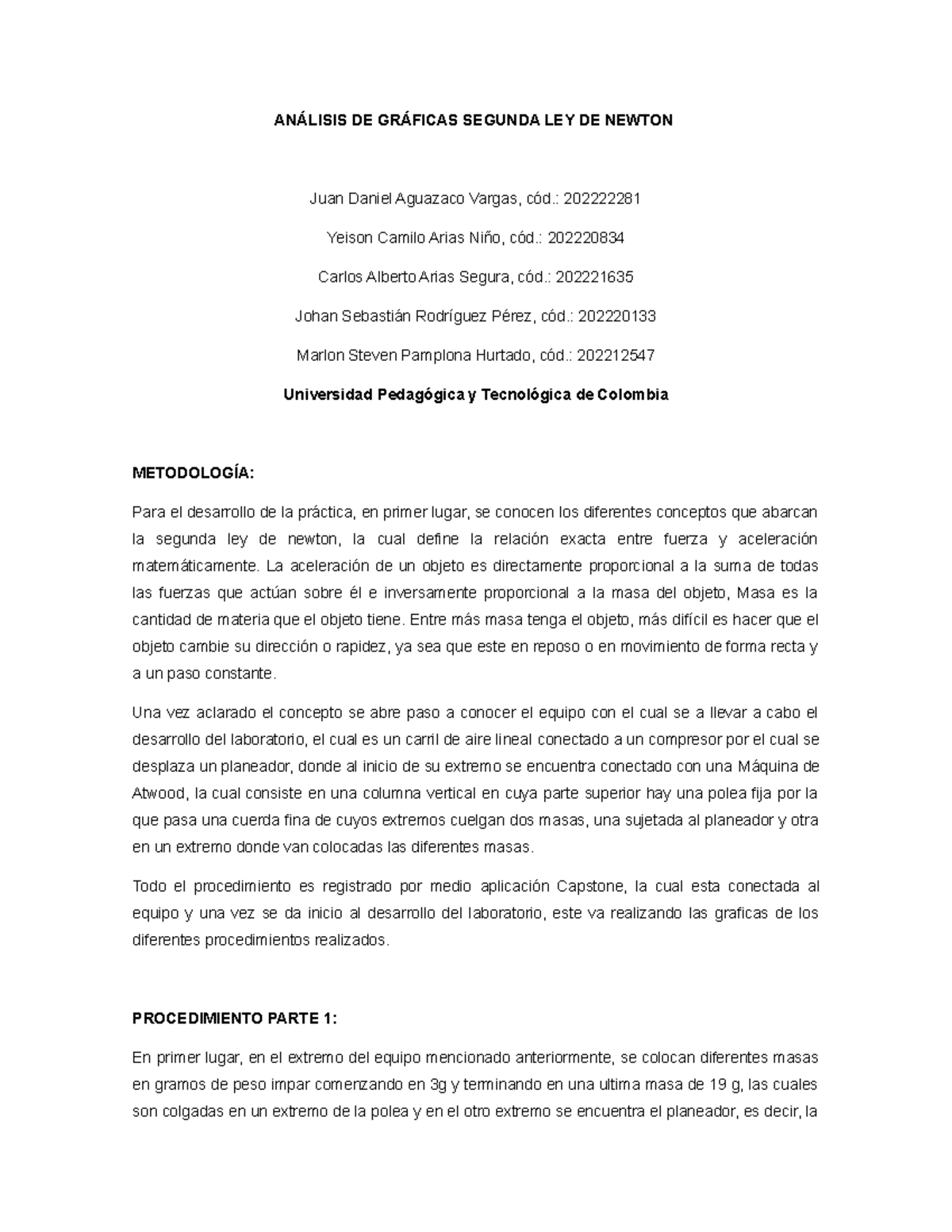 Laboratorio 6 Segunda Ley De Newton AnÁlisis De GrÁficas Segunda