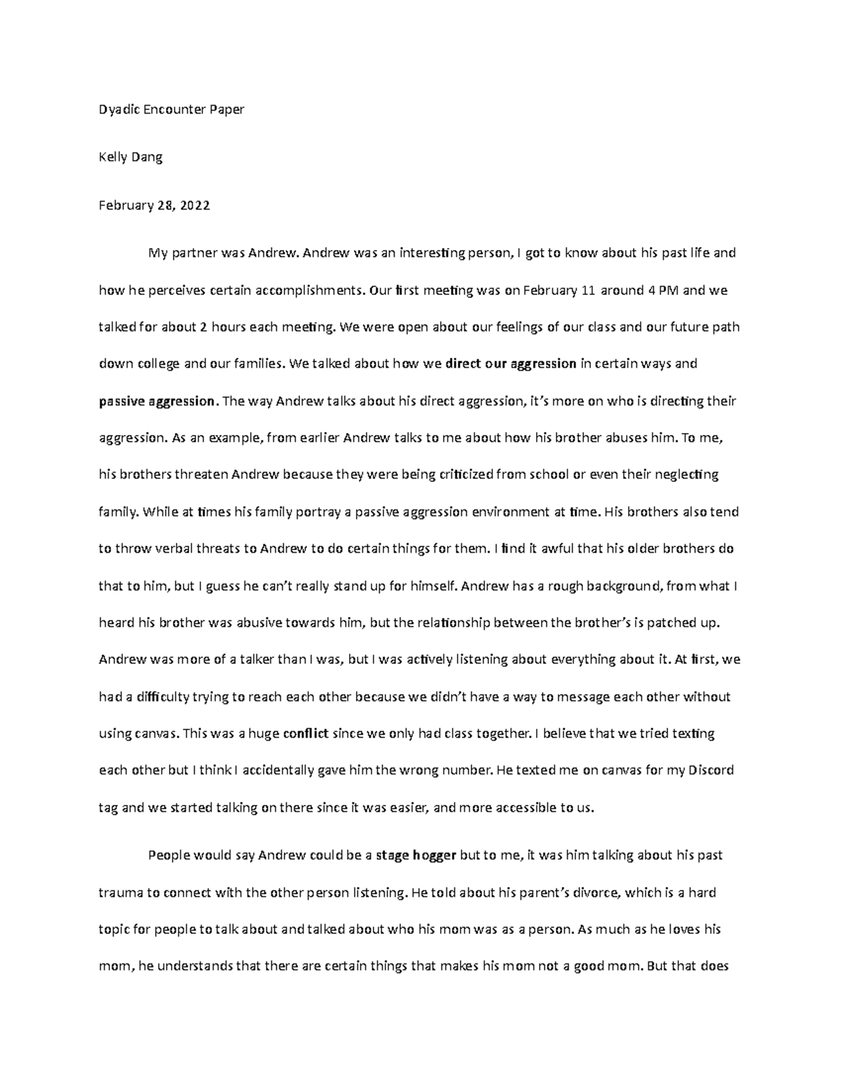 Dyadic Encounter Paper - Finished - Dyadic Encounter Paper Kelly Dang ...