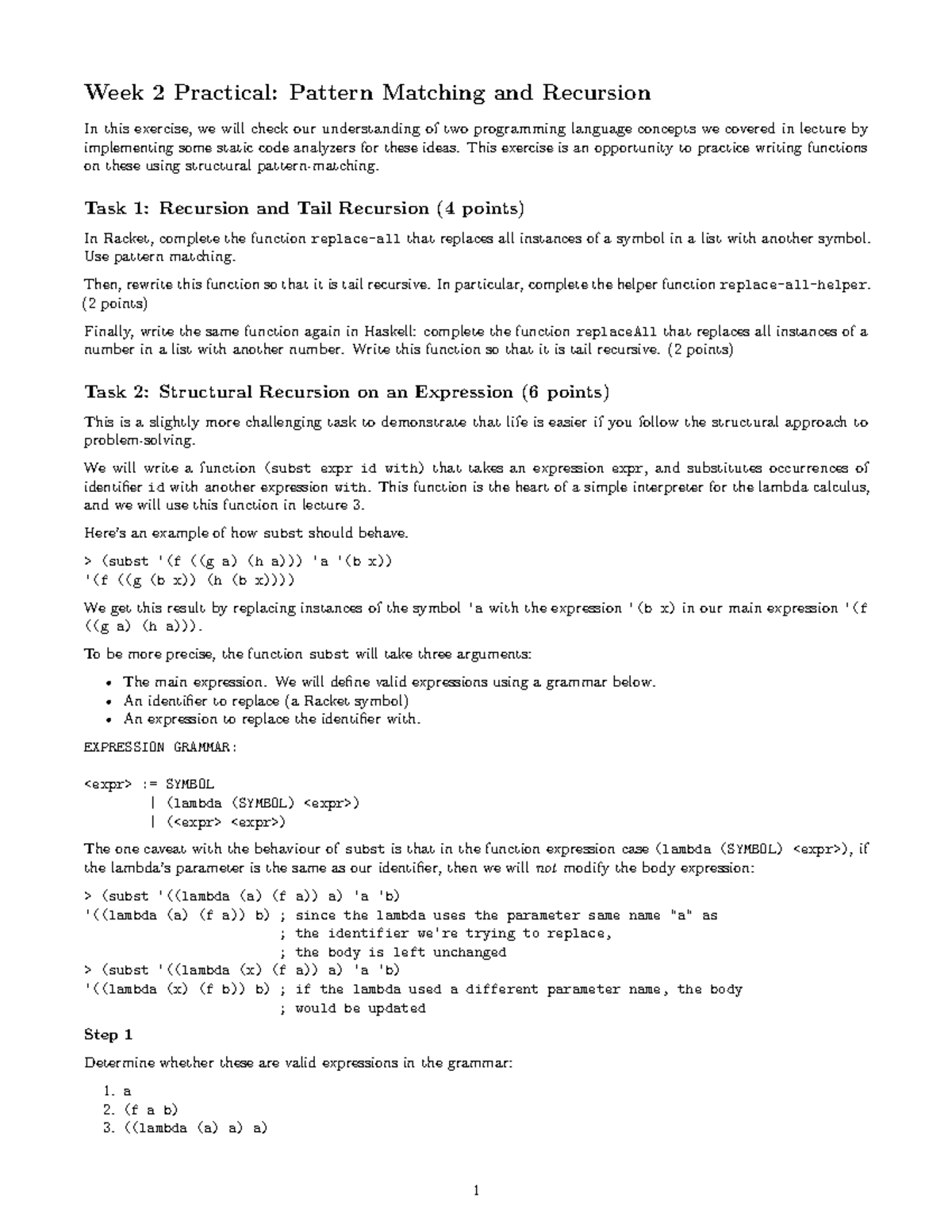 Week02LabHandout - Week 2 Practical: Pattern Matching and Recursion In ...