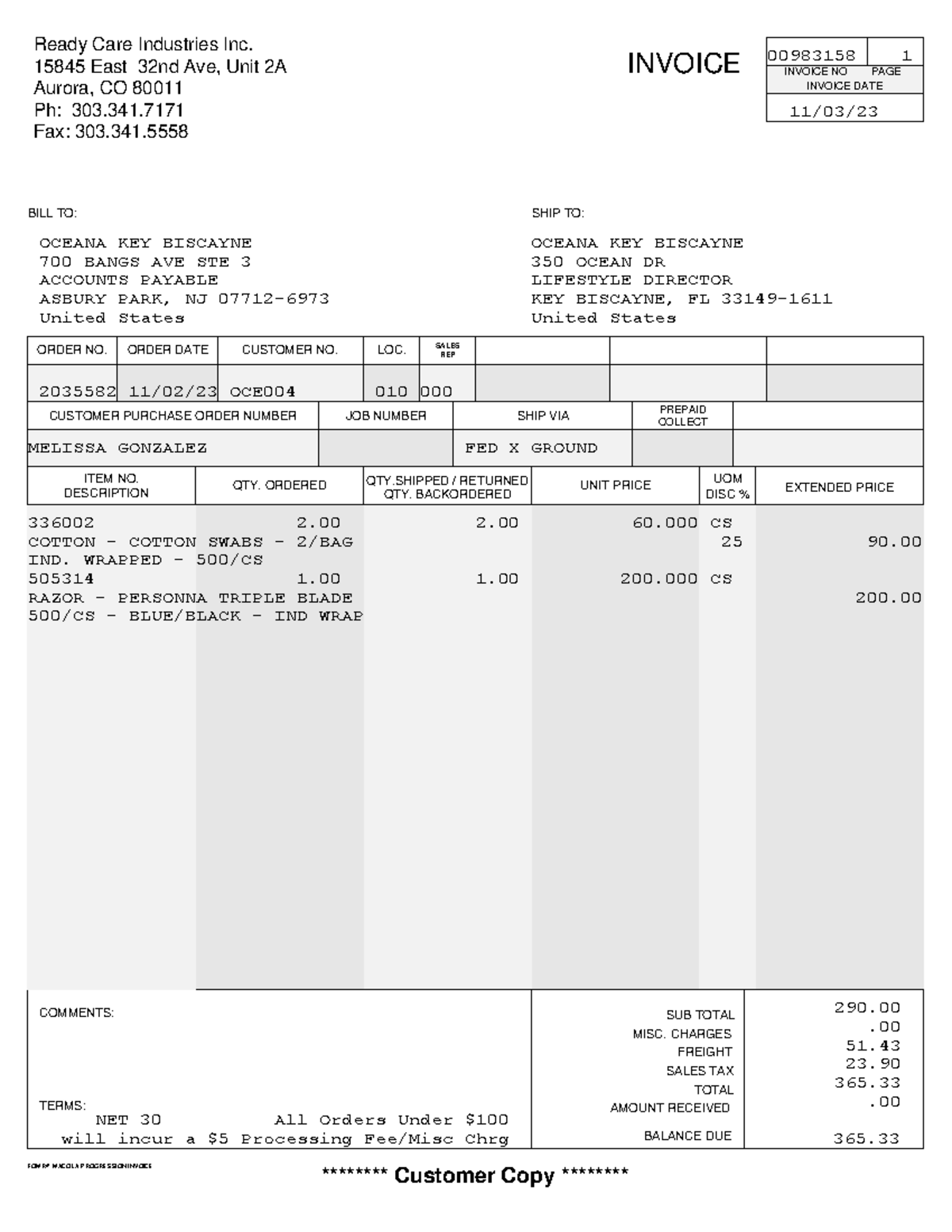 1- Invoice - ... - INVOICE SALES CUSTOMER NO. LOC. REP INVOICE NO PAGE INVOICE DATE ORDER NO ...