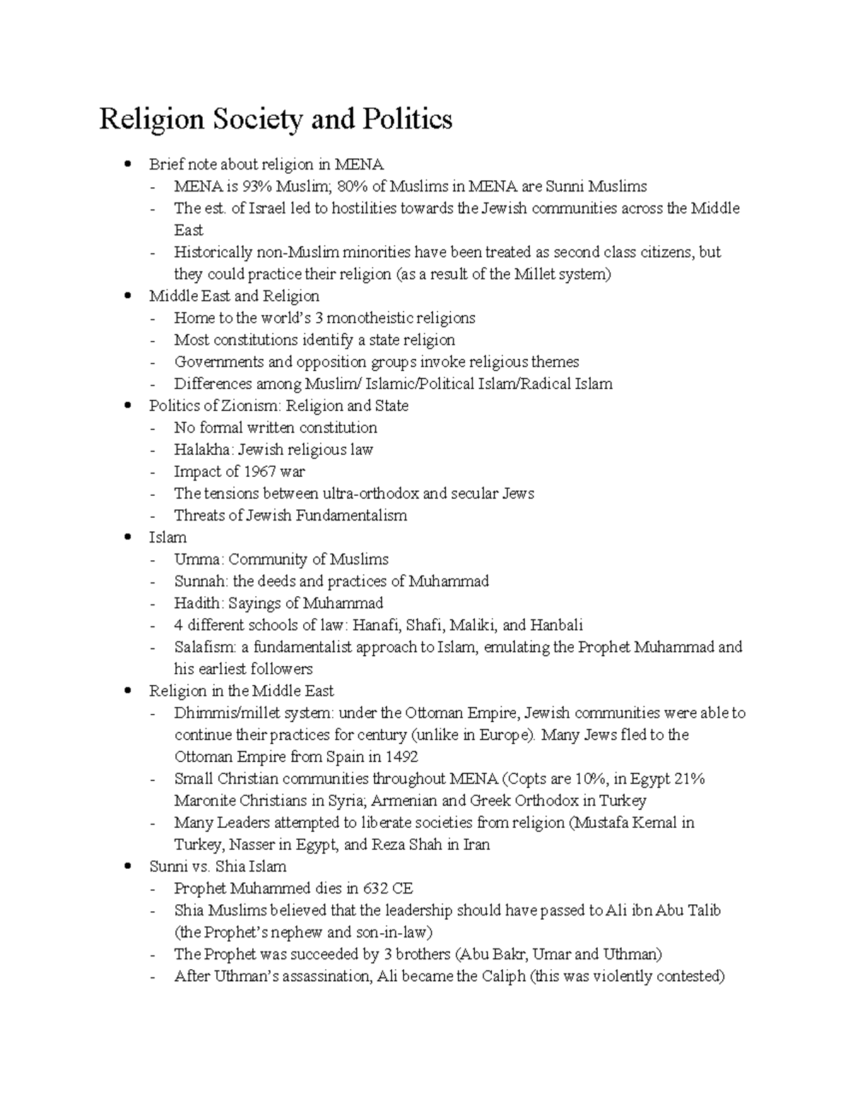Lecture 4 Middle Eastern Politics - Religion Society and Politics Brief ...