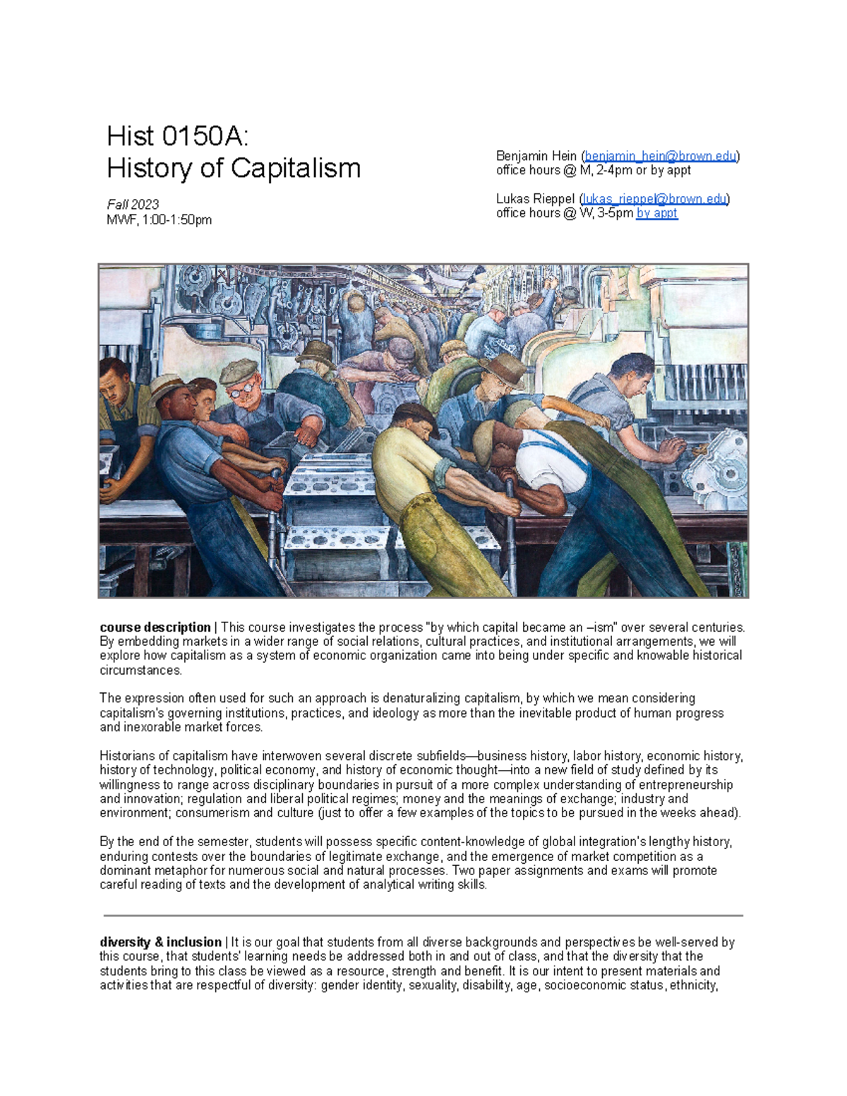 Hist0150A Fall23 syllabus - Hist 0150A: History of Capitalism Fall 2023 ...