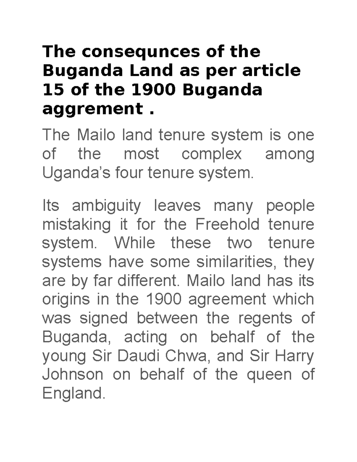 Mailo (Auto Recovered) - The consequnces of the Buganda Land as per ...